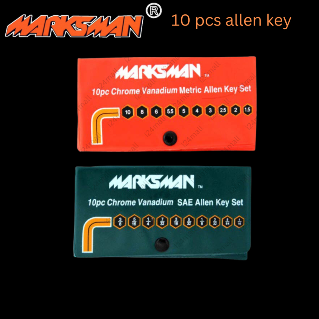 Marksman 10pcs Allen Key Chrome Vanadium Hex Allen Key Set (Black ...