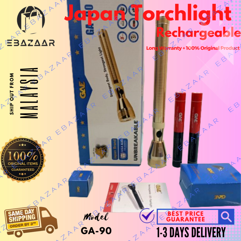 ORIGINAL JAPAN TORCH LIGHT RECHARGEABLE ALUMINUM FLASH TORCH LIGHT GOLD ...