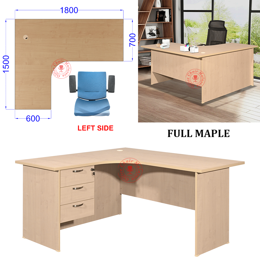 L Shape Table with Fixed Pedestal / Office Desk / Writing Table / Meja ...