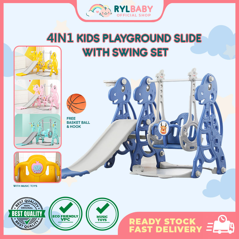 4 In 1 Kids Slide Playground Set(GIRAFFE / DINO) Indoor Gelongsor Baby ...