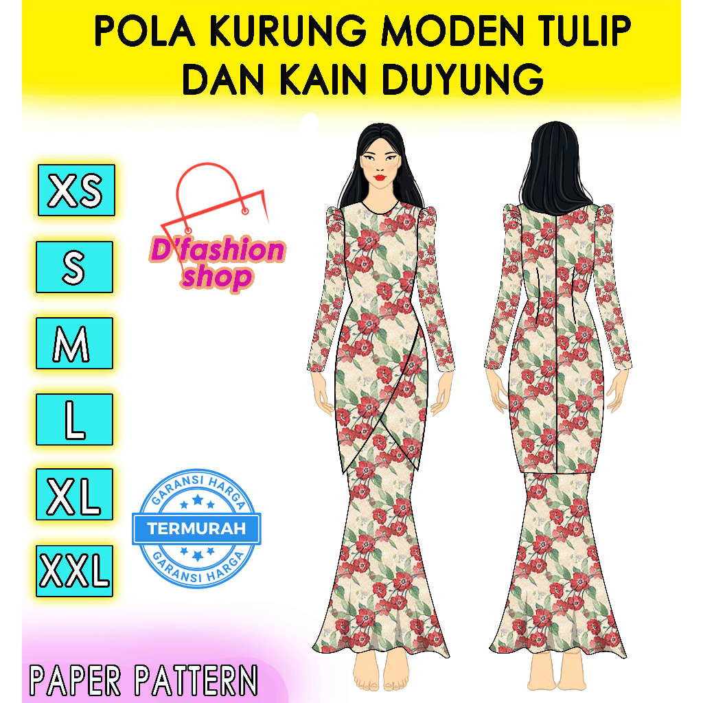 POLA BAJU KURUNG MODEN TULIP & KAIN DUYUNG | Shopee Malaysia