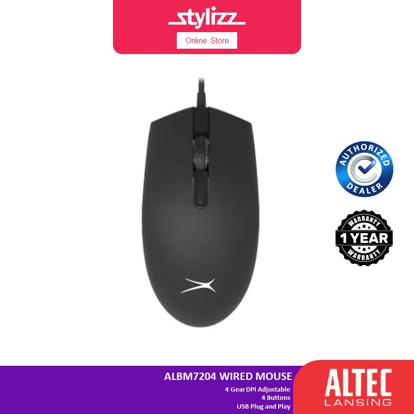 ALTEC LANSING ALBM7204 WIRED MOUSE / Philips SPK7204 M204 Mouse ...