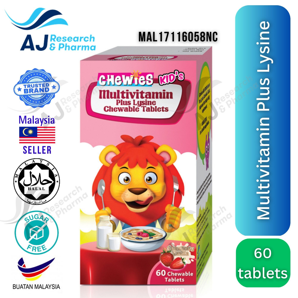 [EXPIRY: 31/7/2024] 🌈 Chewies Multivitamin plus Lysine Chewable Tablet 60s | Shopee Malaysia