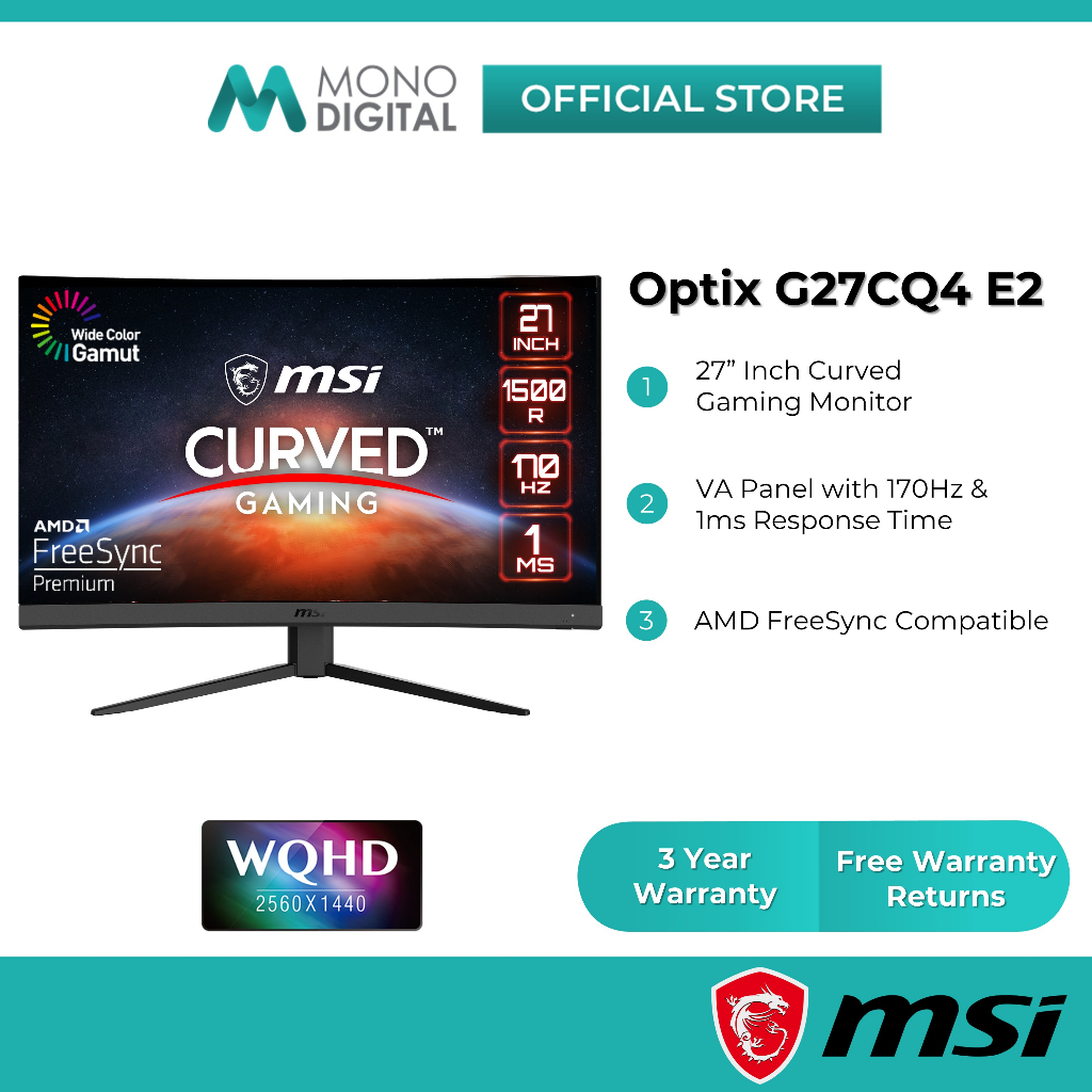 MSI Optix G27CQ4 E2 / G32CQ4 E2 Curved Gaming Monitor with WQHD & HDR ...
