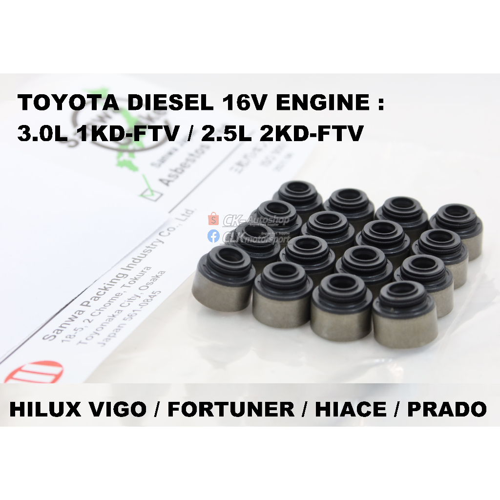 Sanwa Japan Viton Valve Seal -TOYOTA 3.0L 1KD-FTV 2.5L 2KD-FTV Hilux Vigo KUN26 Fortuner KUN60 ...