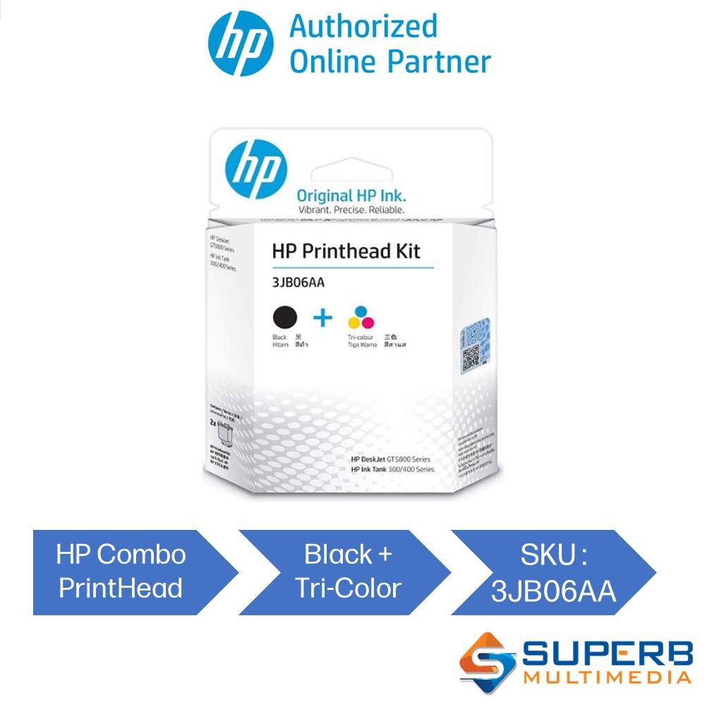 HP GT51/GT52 3JB06AA 2-pack Black/Tri-color Printhead Replacement Kit ...