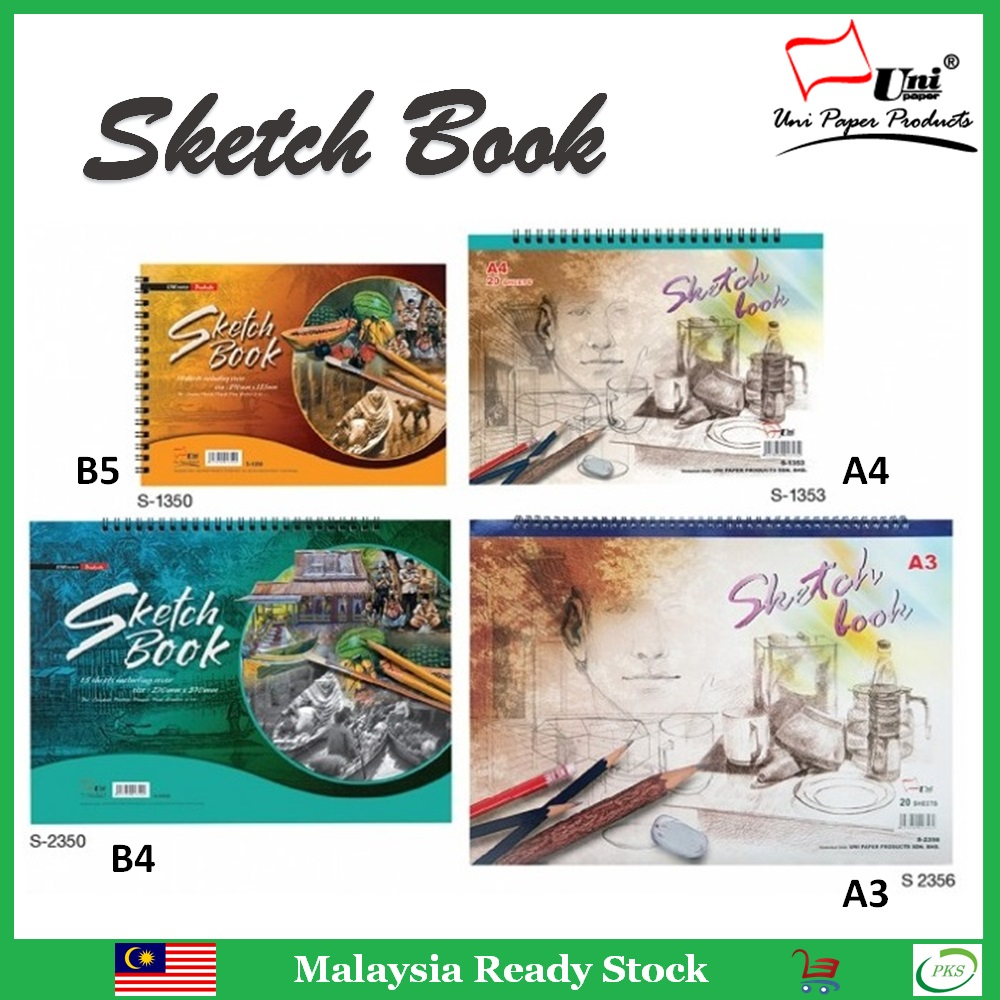 Uni Paper A4/A3/B5/B4 Rings Sketch Book Wire-O Binding Drawing Block ...