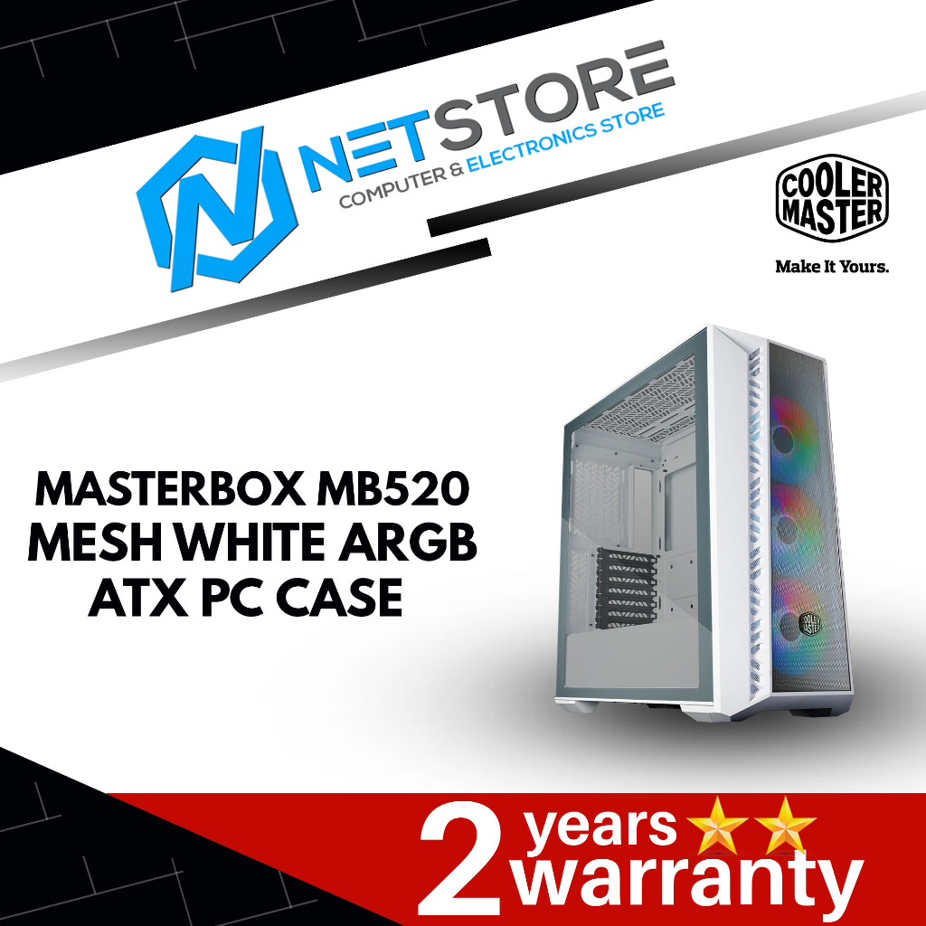 COOLER MASTER MASTERBOX MB520 MESH WHITE ARGB ATX PC CASE MB520-WGNN ...
