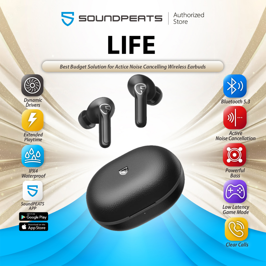 SoundPEATS Life Bluetooth 5.2 Wireless Earbuds, Active Noise Cancelling ...
