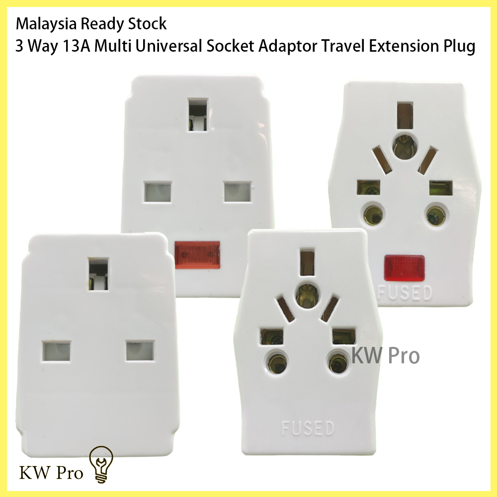 3 Way 13A Multi Universal Socket Adaptor Travel Extension Plug Multi ...