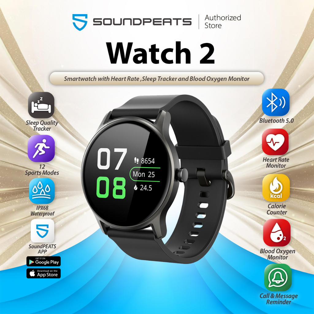 SoundPEATS Watch 2 Smart Watch With Blood Oxygen Monitor Fitness ...