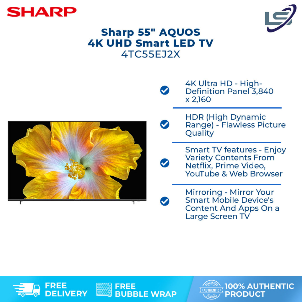 Sharp 55" AQUOS 4K UHD Smart LED TV 4TC55EJ2X | USB | Dolby Digital ...