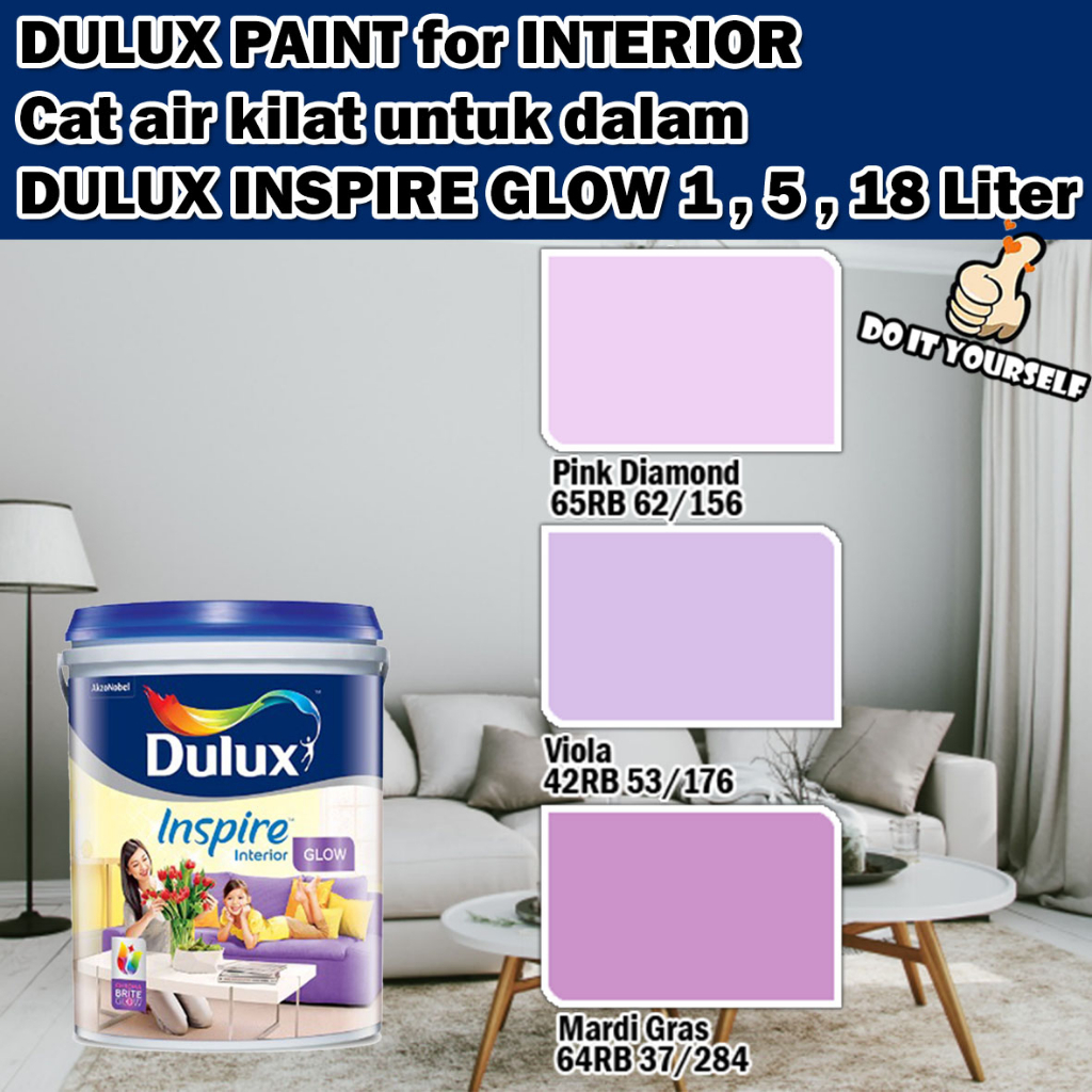 ICI DULUX INSPIRE INTERIOR GLOW 5 Liter Pink Diamond / Viola / Mardi Gras | Shopee Malaysia