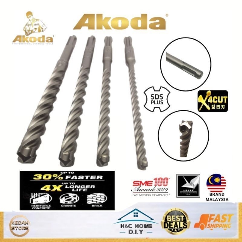 AKODA Drill Bit SDS Plus-5X 4 Cutter Design Hammer Drill Bit for ...
