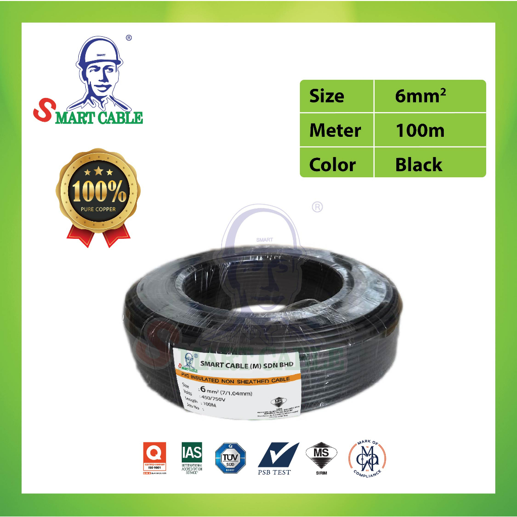 Ready Stock SMART PVC Insulated Cable 6mm ( Auto Control Cable / Made ...