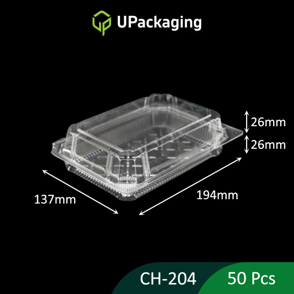 [50 Pcs] CH-204 Transparent Clamshell Container Plastic Locking Food ...