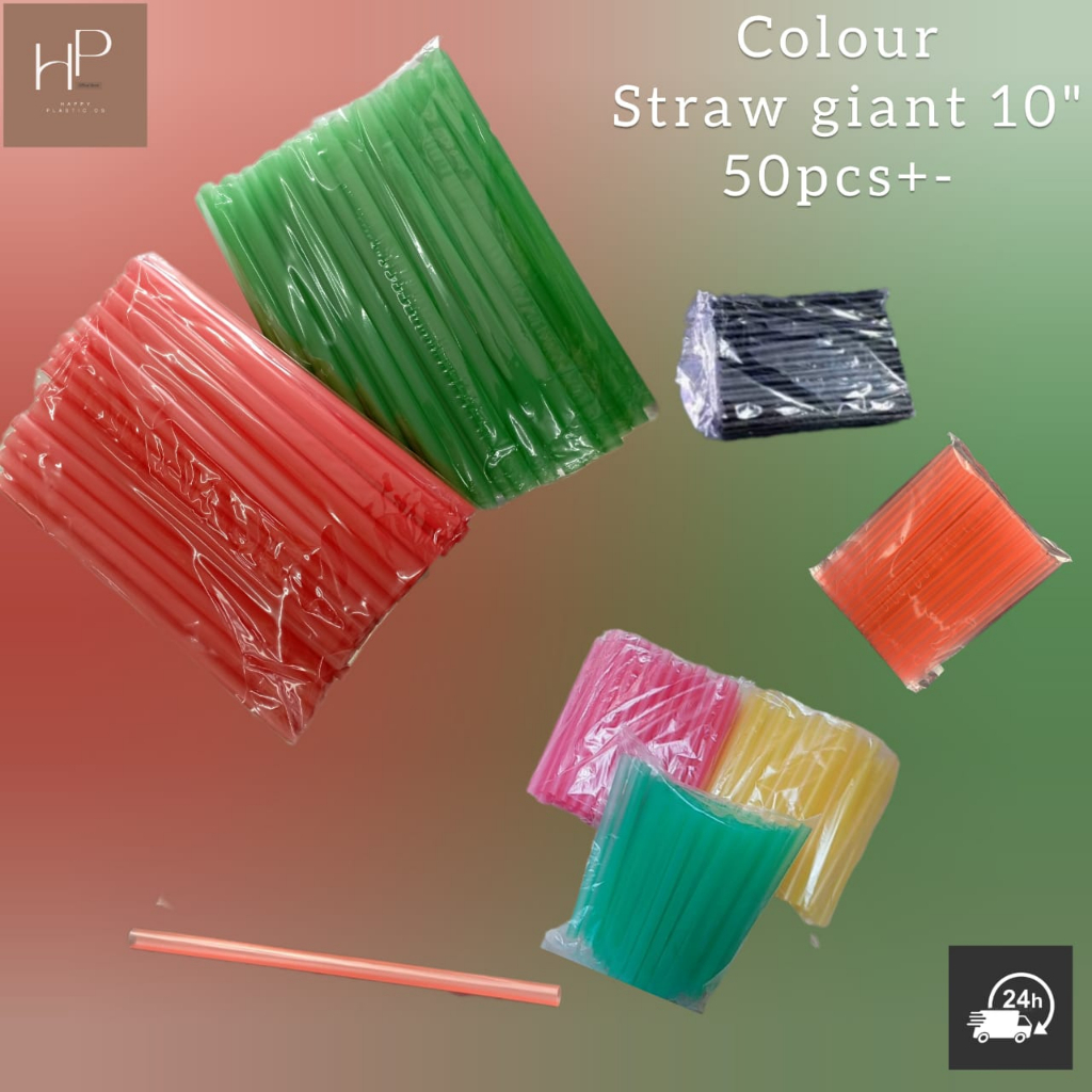 [50+-] 10" Giant Straw Disposable Plastic Straw - Colour / Black ...