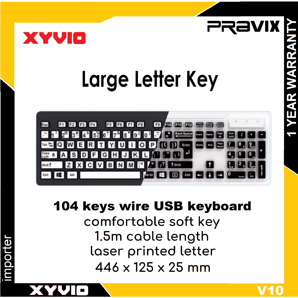 XYVIO V10 Wired USB Large Print Computer Keyboard for Low Vision Users ...