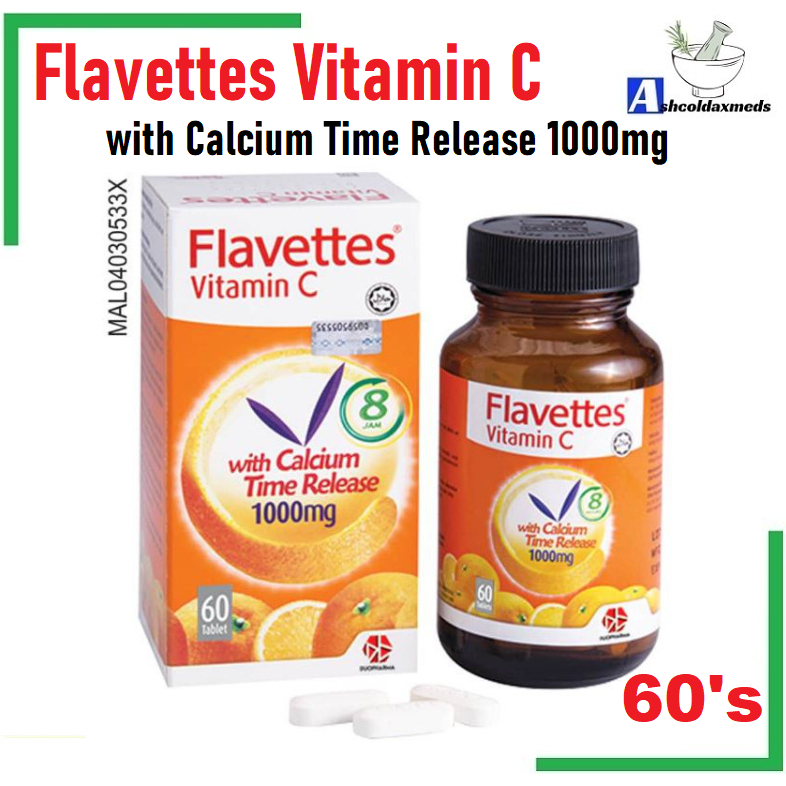 Flavettes Vitamin C 1000mg with Calcium Time Release 60's EXP07/2027 ...