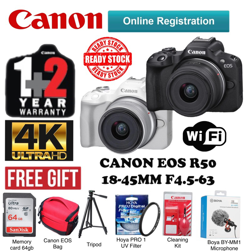(CANON MALAYSIA SET)CANON EOS R50 RF 18-45MM F/4.5-6.3 IS STM FREE BOYA ...
