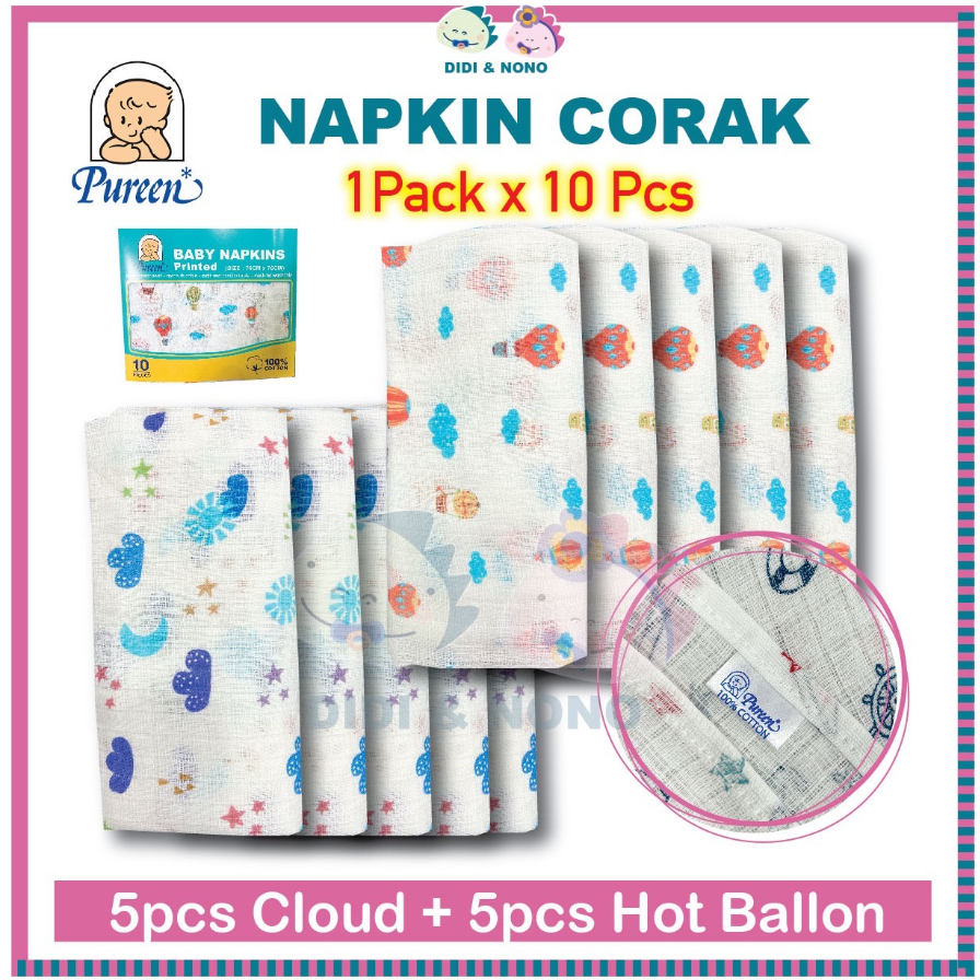 10Helai PUREEN Baby Napkin Printed Kain Lampin Bayi Bercorak,baby ...