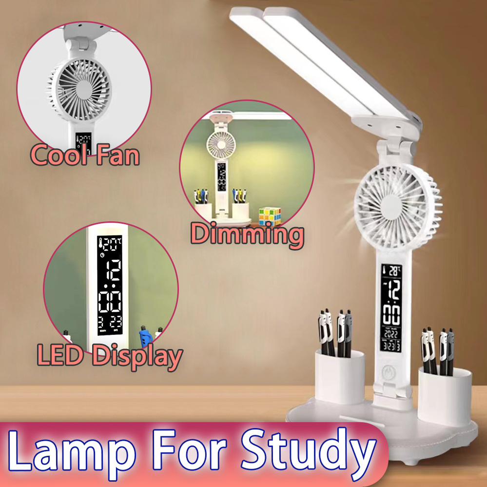 4 in 1 Study Table Lamp&Fan&Clock Eye Protection Bedside Light/Lamp ...