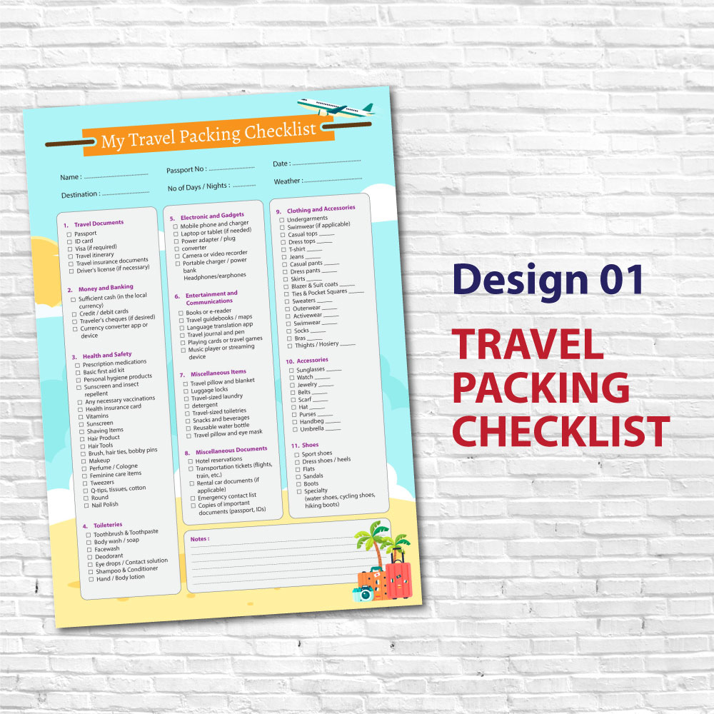 Travel Packing Checklist Vacation Packing Cheklist Travel List ...