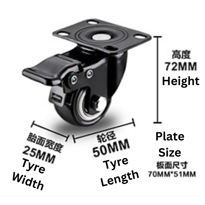 AWM Heavy Duty Furniture Castor with break 360 degree rotation pusing ...