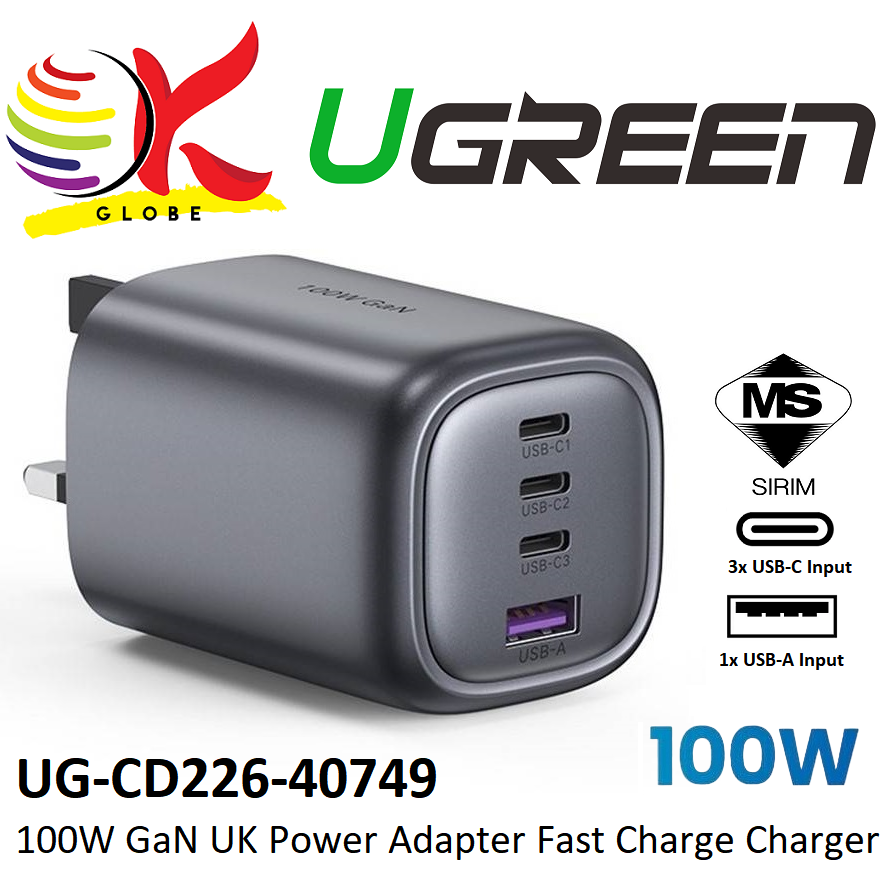 UGREEN 100W GAN FAST CHARGE QUICK CHARGE WALL CHARGER UK POWER ADAPTER ...