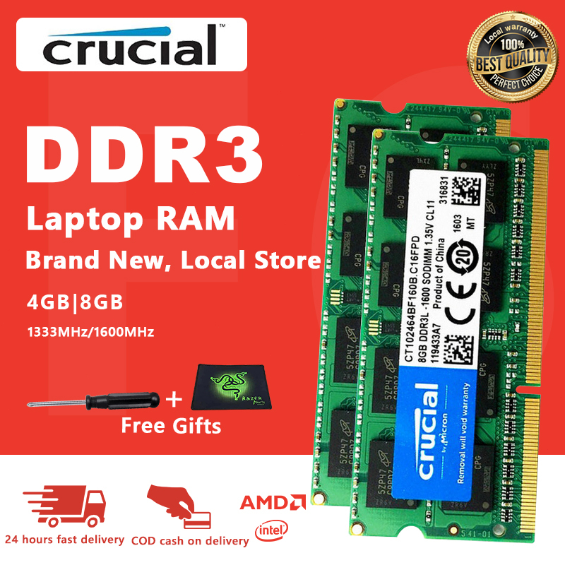 [Local 24H]Crucial Laptop DDR3 RAM 8GB 4GB SODIMM 1600Mhz 1.35V 1.5V DDR3L PC3L 12800S Notebook ...