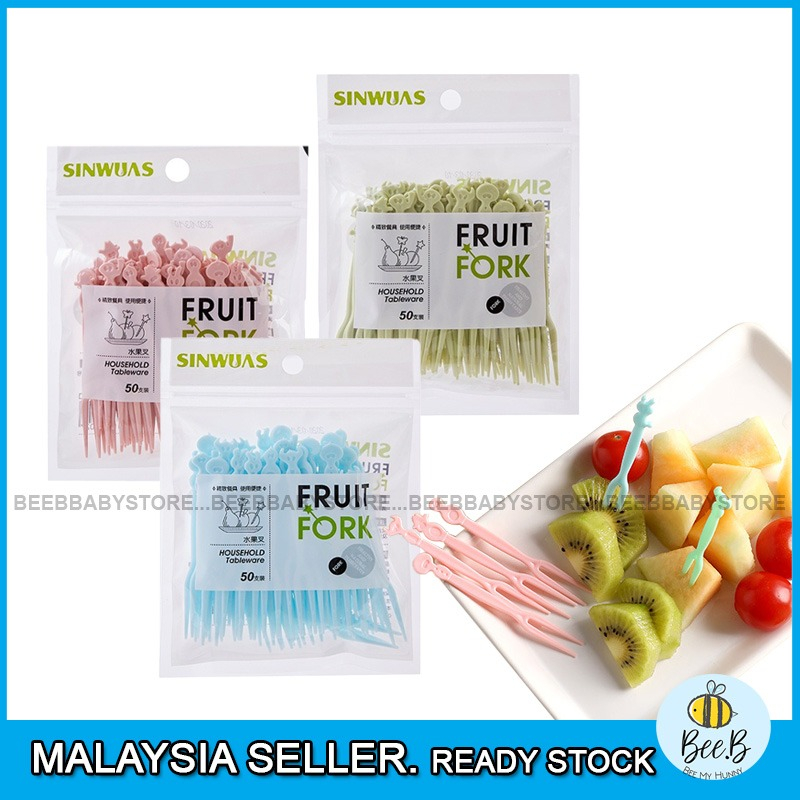 Disposable 50pcs Kids Small Fork Cute Cartoon Plastic Fork Fruit Pick ...