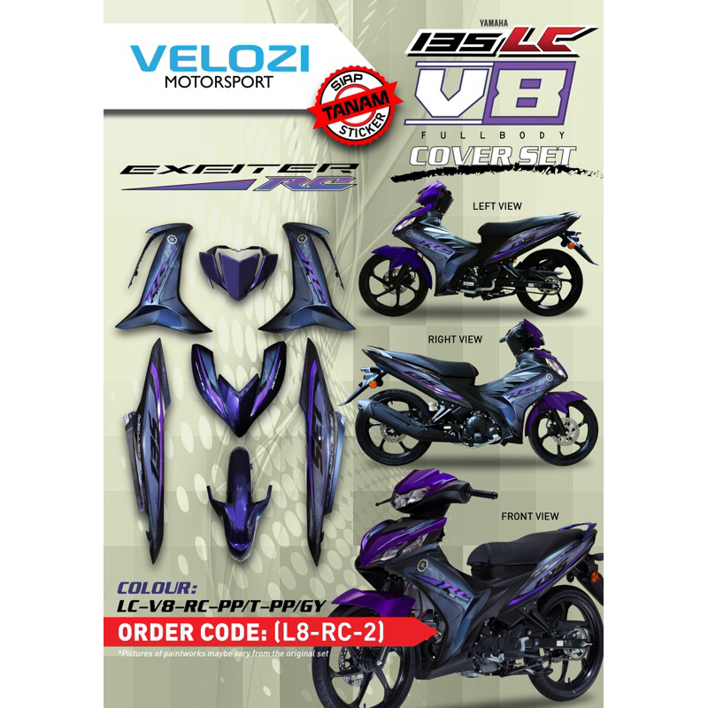 COVERSET LC V8 ORIGINAL VELOZI EXCITER RC PURPLE GREY UNGU STRIPE TANAM ...
