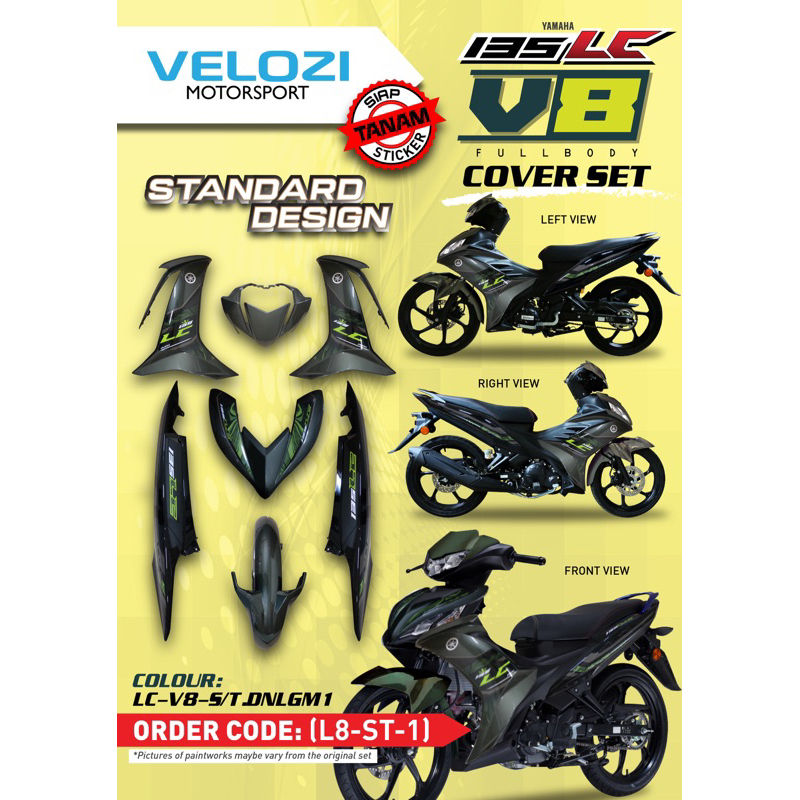COVERSET LC V8 ORIGINAL VELOZI STANDART DESIGN GREEN HIJAU LUMUT STRIPE ...