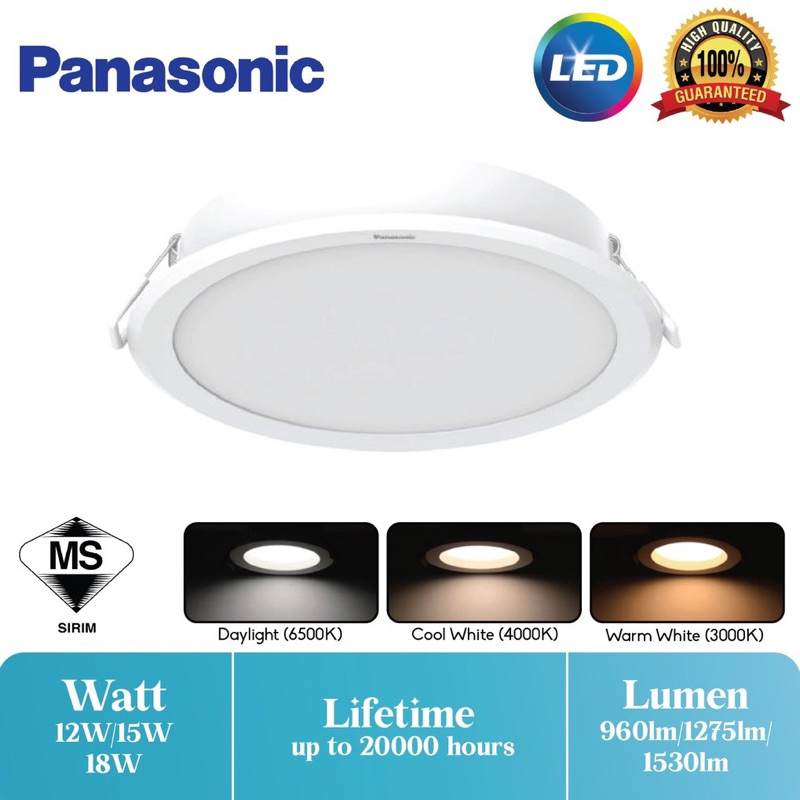 [New] Panasonic Led Downlight 12W / 15W / 18W / 24W (Daylight/ Cool White / Warm White) Lampu ...