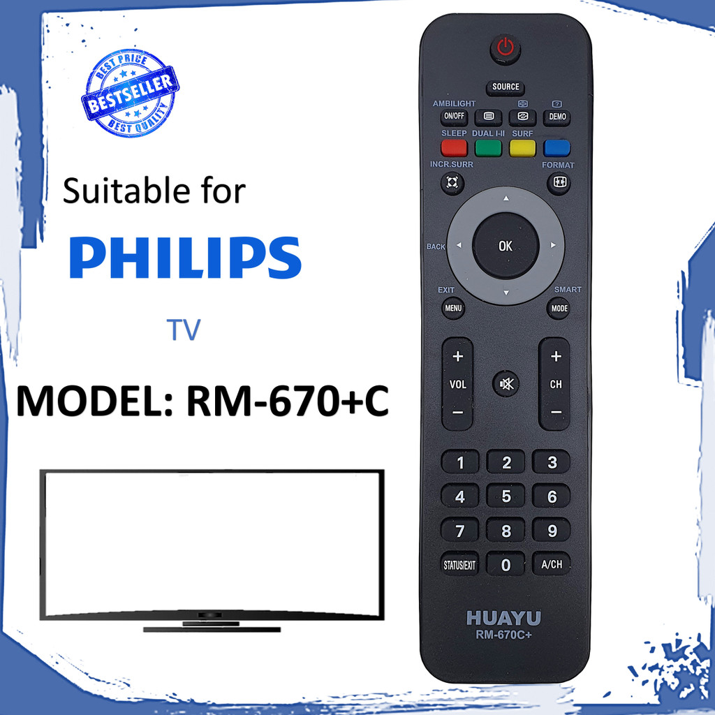 BEST QUALITY PHILIPS TV Remote Control MODEL: RM-670+C | Shopee Malaysia