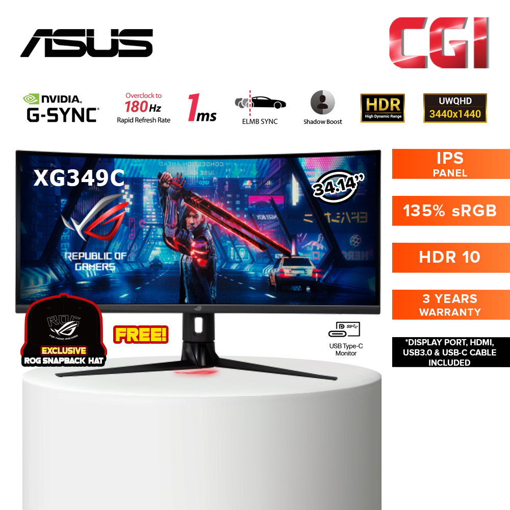 Asus ROG Strix 34" XG349C UWQHD Fast IPS 180Hz 1ms GSync ELMB Sync 135 ...