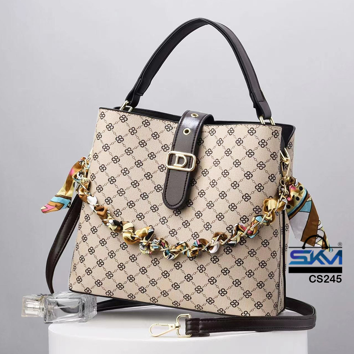 SKM Women's Handbag Printed Pattern Large Capacity with Twilly Scarf ...