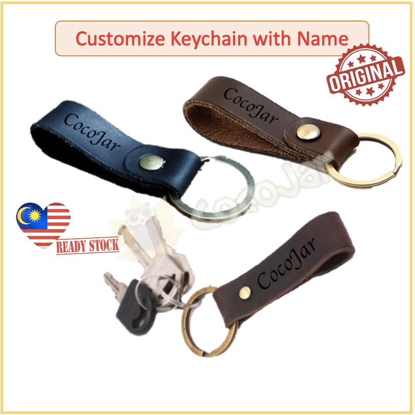 Engrave Name Genuine Cowhide Leather Keychain Key Holder Kulit ...