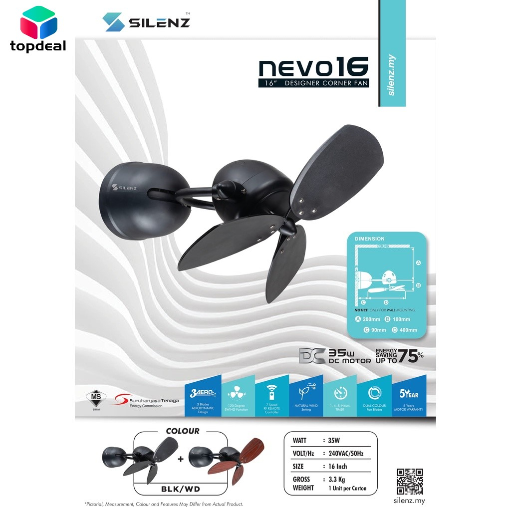 Silenz Nevo16 /Designer corner fan/ 16" /DC motor Powerful Wind/5 years ...