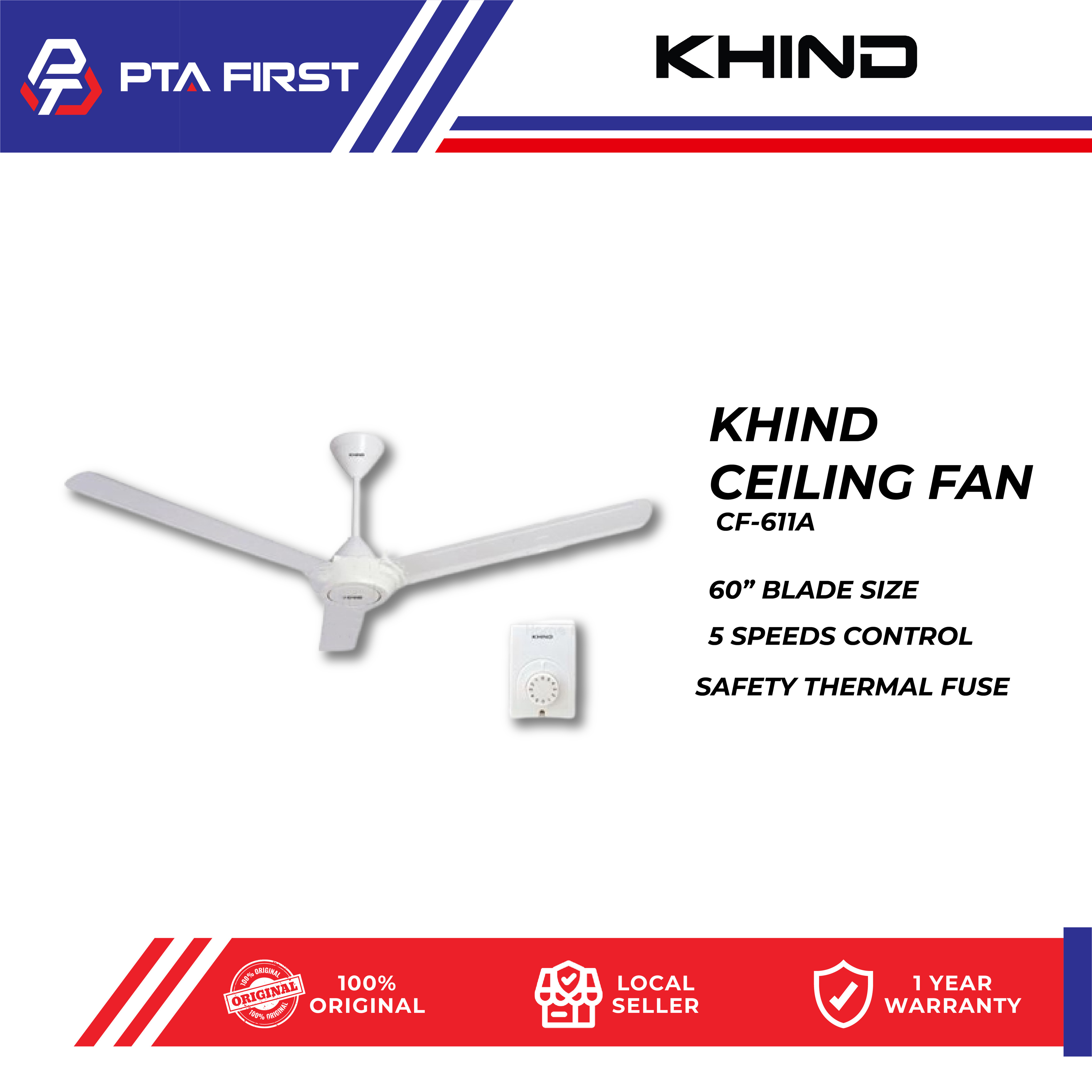 KHIND CF-611A CEILING FAN 3BLADE-WHITE (920340) | Shopee Malaysia