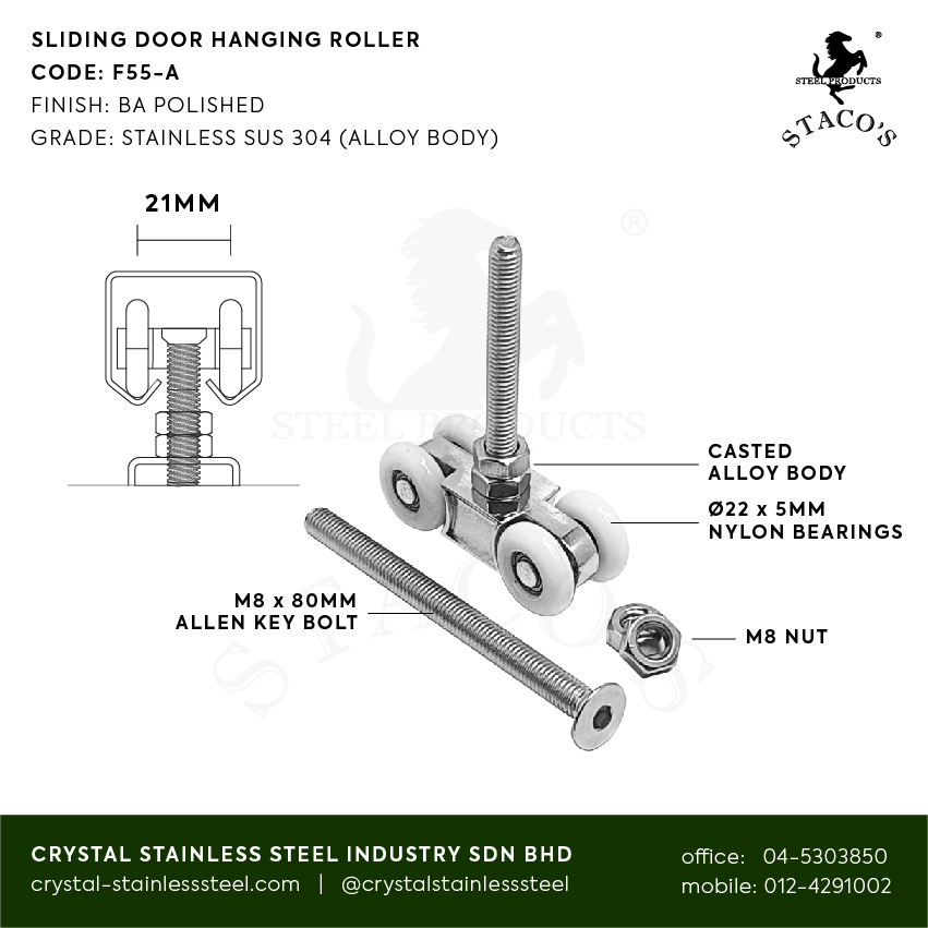 STACOS Stainless Steel 304 Sliding Door Hanging Roller Wheel Bearing ...