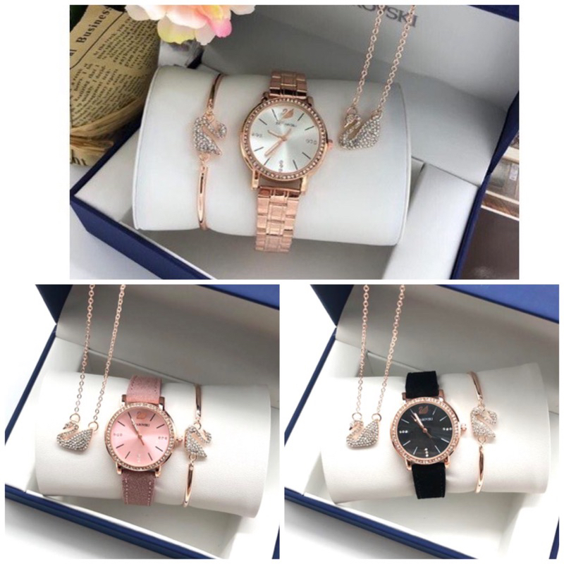 3in1 watchc accessories rosegold women fashion analog watch jam set ...