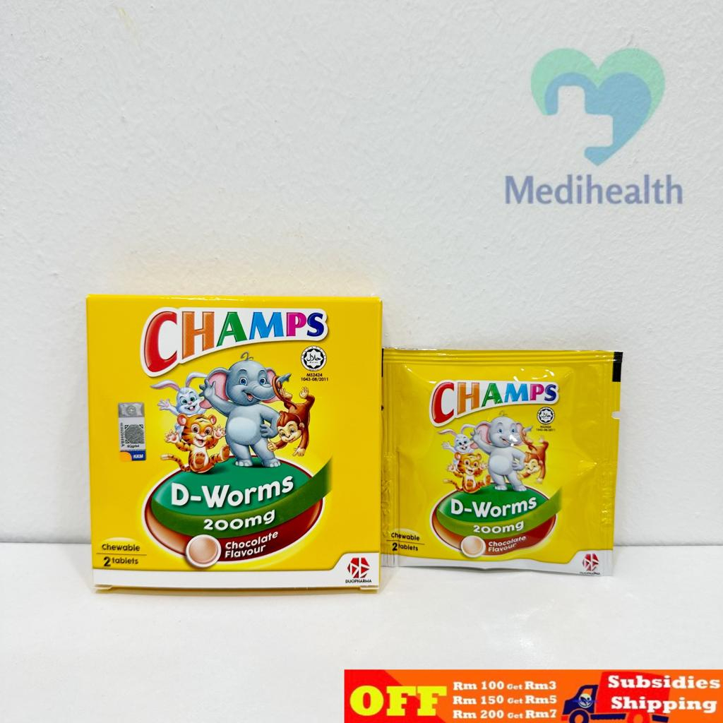 CHAMPS D-WORMS 200MG SUSPENSION (2 Chewable Tablets) | Shopee Malaysia