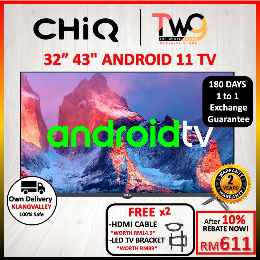 [2 GIFT] CHiQ TV 32" / 43” Metal Full Screen Smart Android TV 11 Full ...