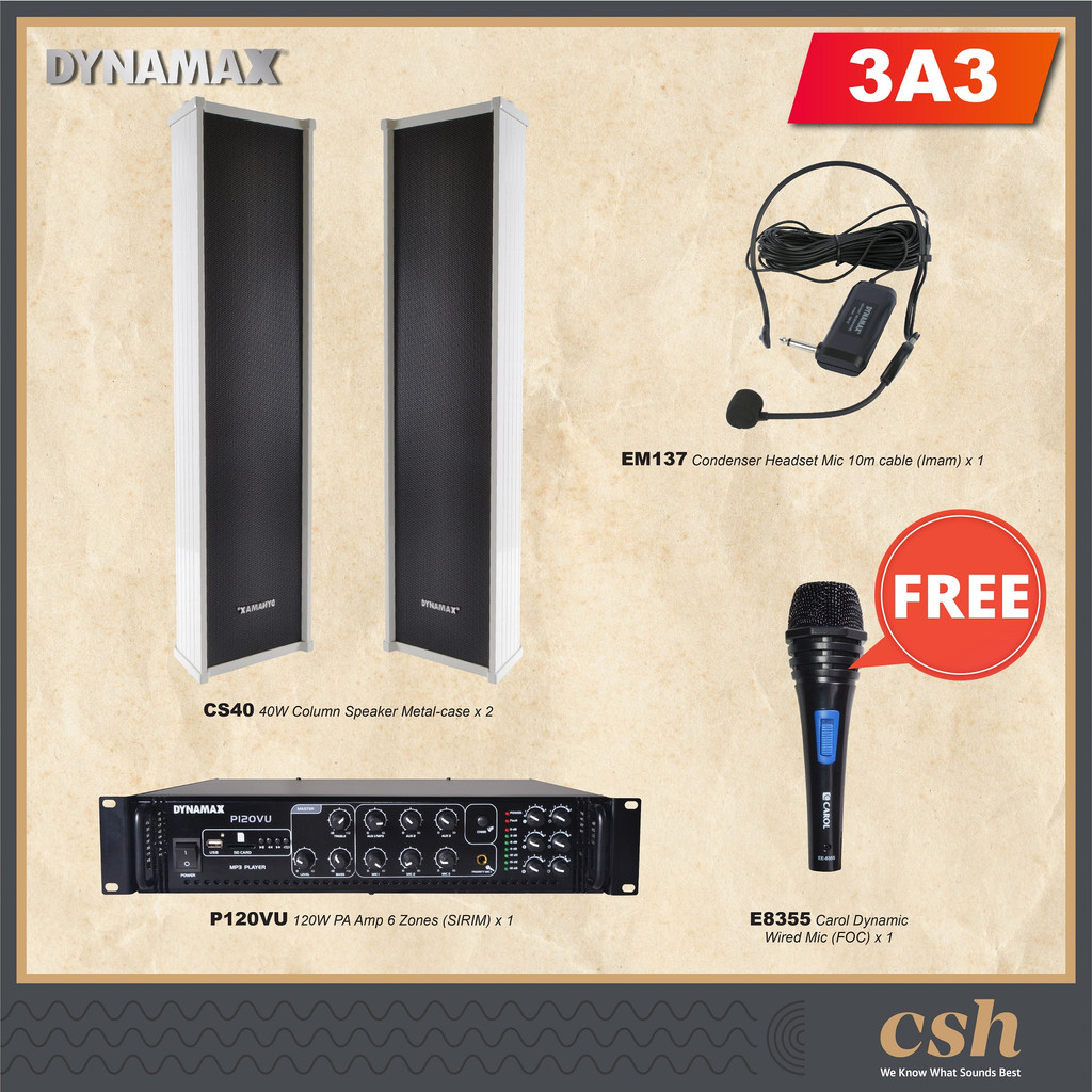 PA System For Surau/ Masjid Package DYNAMAX P120VU PA Amplifier, 4-WAY ...