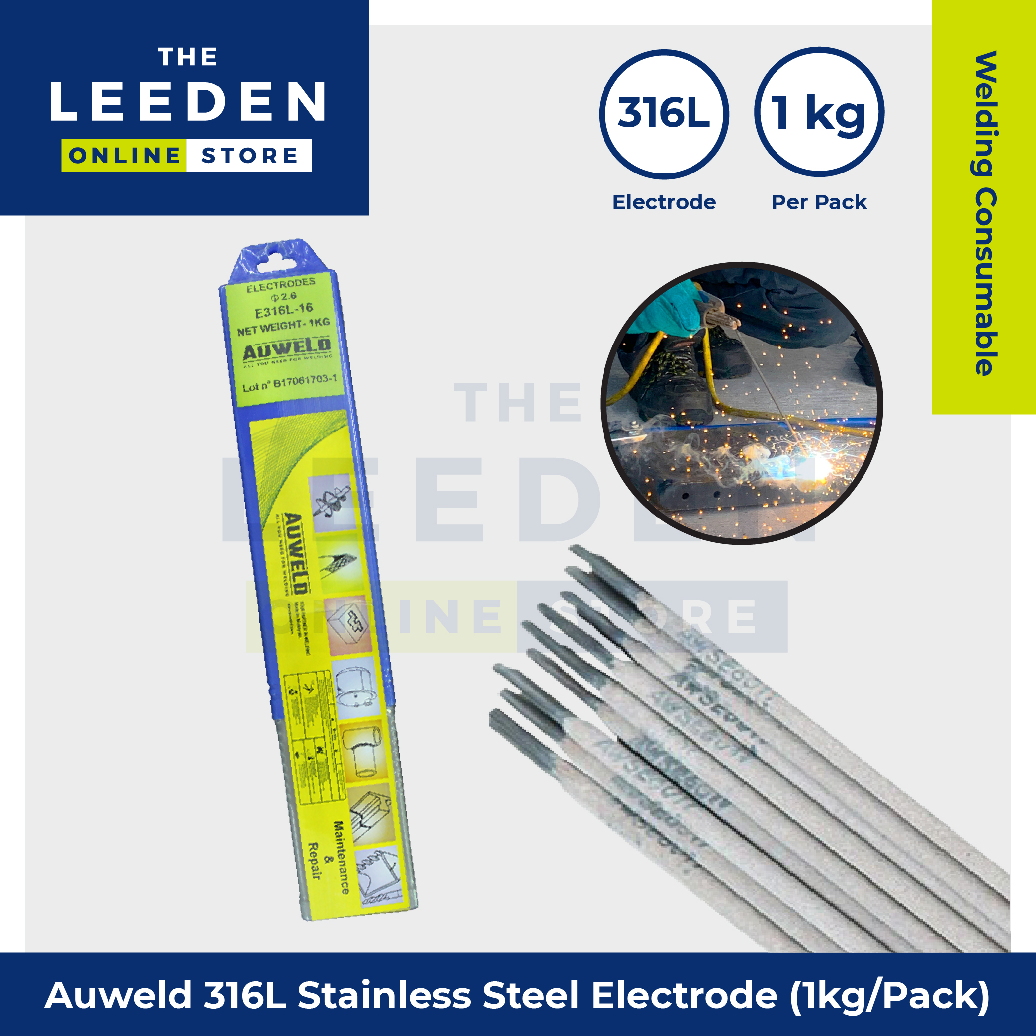Auweld 316L Stainless Steel Electrode (1kg/ Packet) by Leeden Online ...