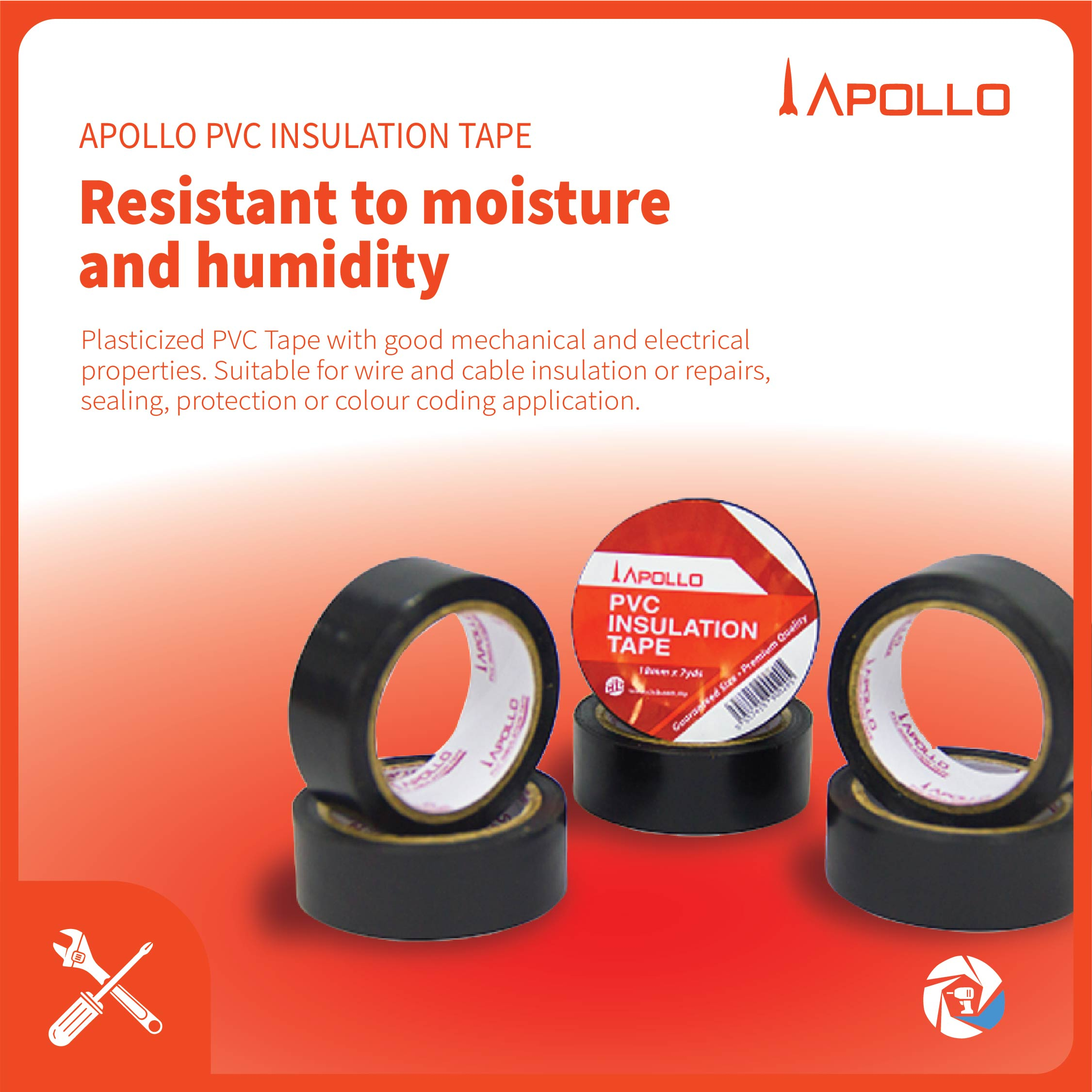 APOLLO PVC INSULATION TAPE PVC-1 | BLACK COLOUR | 18MM X 7YDS (1PCS ...