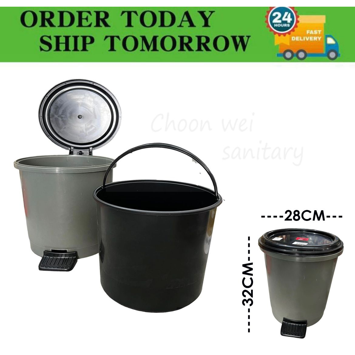 Tong Sampah Hitam /Dust Bin /Plastic Garbage Dustbin With Cover Baldi /Black Fibre Dustbin ...