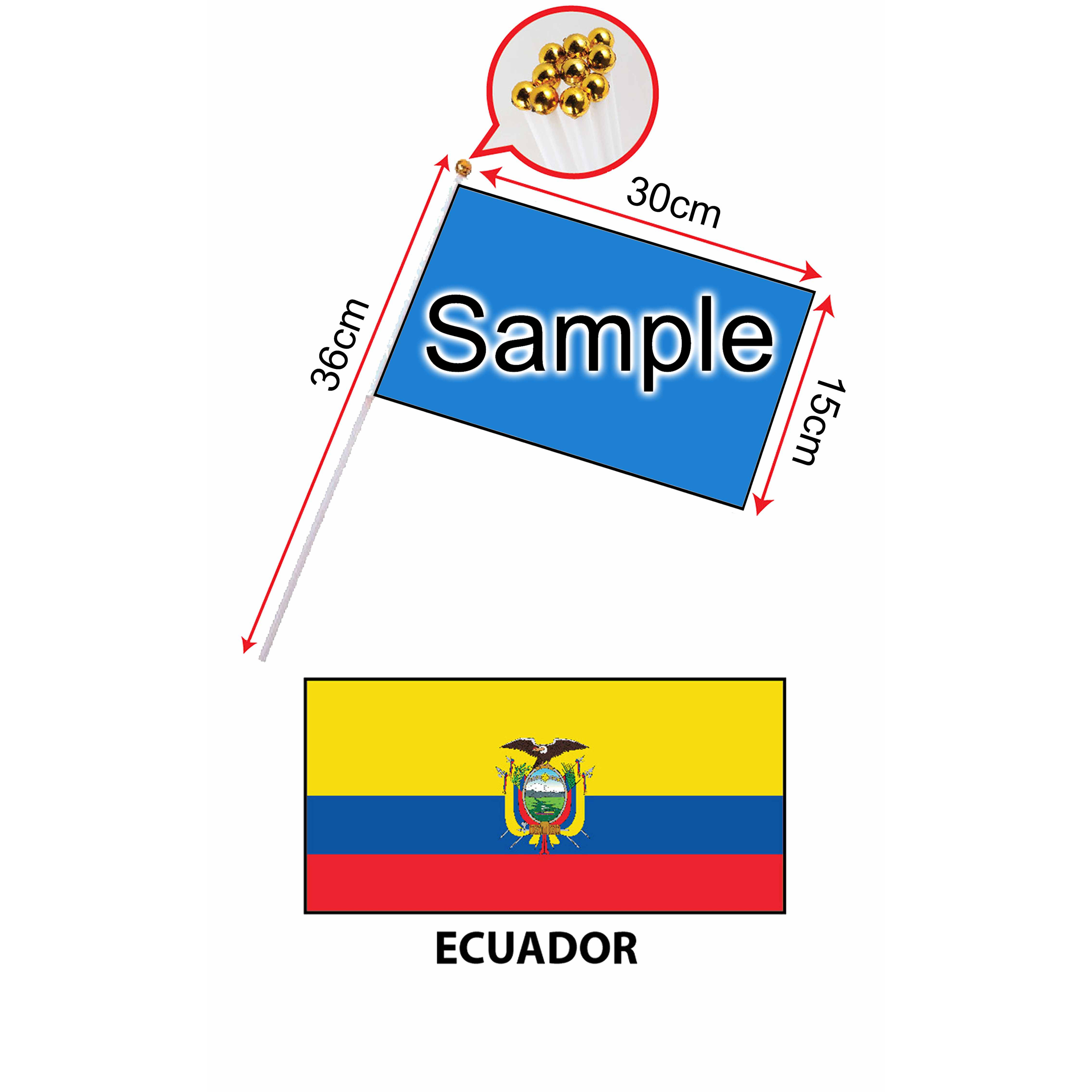 Ecuador Hand Flag With Stick (15x30cm)/ Bendera Tangan Dunia Ecuador ...