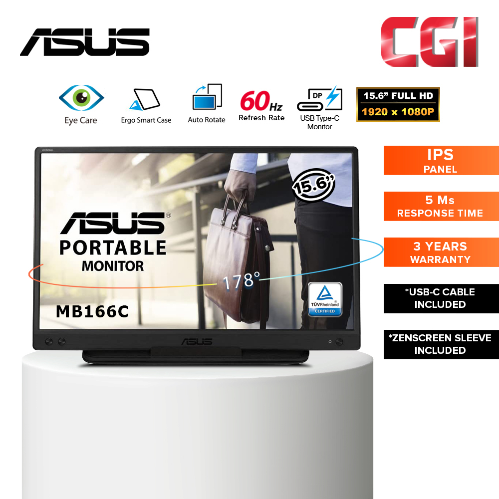 Asus 15.6" Zenscreen MB166C IPS FHD 60Hz 5ms Type C Eye Care Ultraslim ...
